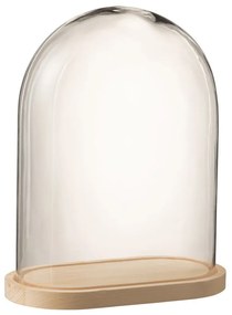 Přírodní dřevěný oválný podnos se skleněným poklopem Bell Jar - 33*19*42 cm