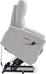 Křeslo polohovací masážní s výhřevem, 8bodová vibrační masáž, zvedací systém, USB, krémová látka (72 x 95) cm
