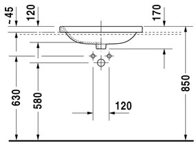 Duravit DuraStyle - Vestavěné umyvadlo, 1 otvor pro armaturu propíchnutý, 615x495 mm, bílé 0374620000