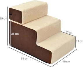 PawHut schody pro psy Praktické schody pro psy a kočky se 3 stupni, plyšové, béžové, 54x40x39cm| Aosom