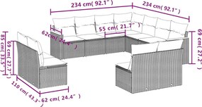 11dílná zahradní sedací souprava s polštáři černá polyratan 3226085