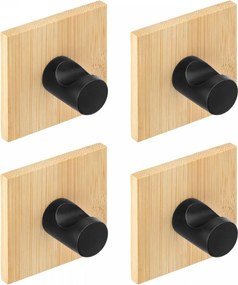 Erga Ozi, samolepící háčky na ručníky bez vrtání, 4 ks, 5 × 5 cm, bambus/černá matná, ERG-YKA-CH.OZI4-BLK