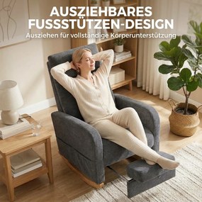 HOMCOM houpací křeslo s výsuvnou podnožkou, šedé