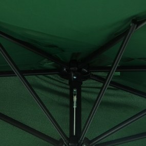 Outsunny poloviční slunečník balkónový slunečník 5 kovových prutů větrací štěrbina včetně 2,93 x 1,5 x 2,49 m vysoce hustý polyester zelený
