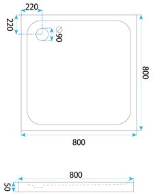 Čtvercová akrylátová sprchová vanička REA BELMOND 80x80 cm bílá, krytka - chrom