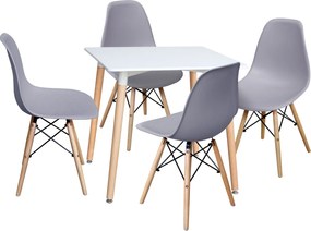 Jídelní stůl 80x80 UNO bílý + 4 židle UNO šedé