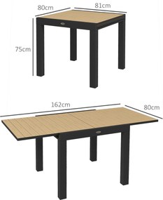 Zahradní stůl Outsunny pro 6 osob – Rozkládací stůl na balkon s kapacitou zatížení až 70 kg – Hliník, žlutý, 81/162 x 80 x 75 cm