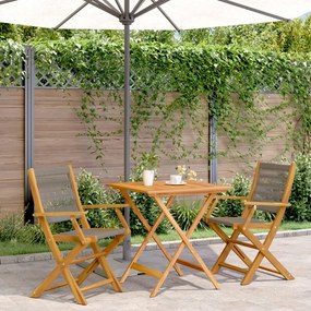 3dílný bistro set šedý polypropylen a masivní dřevo 3281878