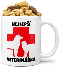 Hrnek Nejlepší veterinářka – kříž (Náplň hrníčku: Směs slaných oříšků)