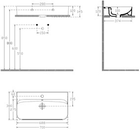 Isvea, SISTEMA U keramické umyvadlo 70x38 cm, bílá, 10PL53070