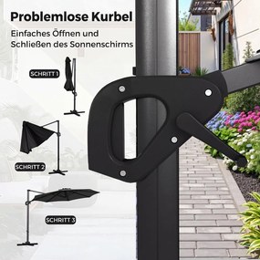 Costway Konzolový deštník Ø 300 cm 360° Otočný klikou a nožním pedálem, šedá