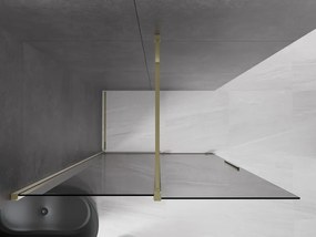 Mexen Velar, sprchová zástěna s posuvnými dveřmi Walk-in 130 x 200 cm, 8mm šedé sklo, zlatá lesklá, 871-130-000-43-50