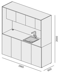 PLAN Kuchyňka NIKA se dřezem a baterií 1963 x 600 x 2000 mm, bílá, pravé