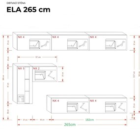 Ral Obývací stěna ELA 5, 265 cm - Černý lesk