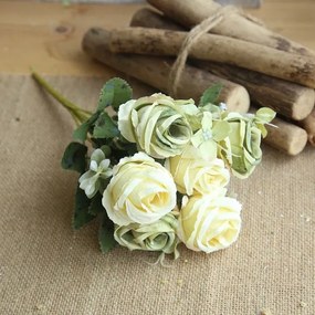 Umělá kytice růží (6 květů) Barva: Bílá se zelenou
