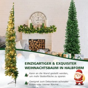 Costway 210 cm Umělý poloviční vánoční stromeček sváteční strom s 150 LED světly
