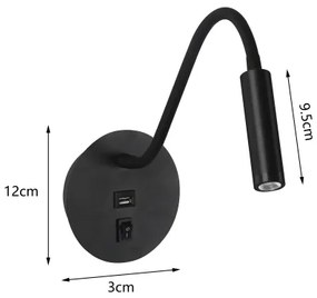 Brilagi - LED Flexibilní nástěnná lampa s USB portem MAYA LED/3W/230V černá