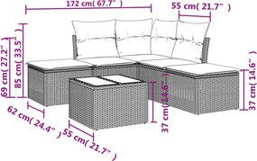 6dílná zahradní sedací souprava s poduškami hnědá polyratan 3249572