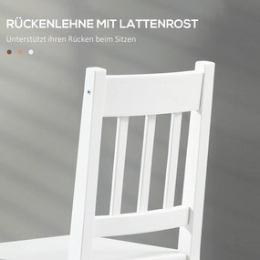 HOMCOM Jídelní židle sada 4 moderních kuchyňských židlí s opěradlem, borovicové dřevo, bílá, ideální do kuchyně a obývacího pokoje| Aosom