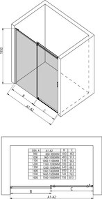 Erga Lynn, posuvné sprchové dveře do otvoru 150x195 cm, 8mm šedé sklo, černý profil, ERG-V02-LYNN-D150-GR-BK