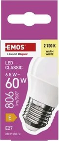 Emos lighting LED žárovka Classic Mini Globe / E27 / 6,5 W (60 W) / 806 lm / teplá bílá 1525733293