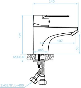 Kuchinox Luga, stojánková umyvadlová baterie s automatickou zátkou, chromová, LAV-BQL_022D