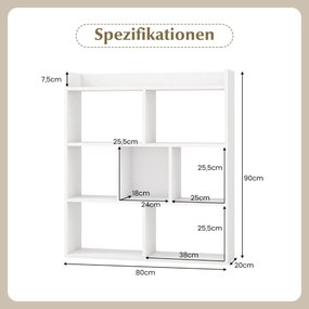 Costway Knihovna s 7 kostkami a otevřeným zadním panelem, horizontálně stojící