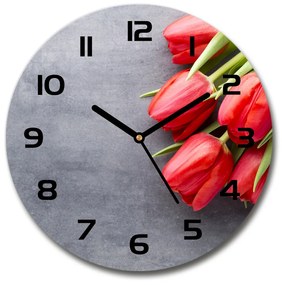 Wallmuralia Skleněné hodiny kulaté Červené tulipány fi 30 cm