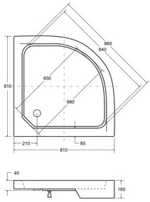 BESCO ALEX STONE EFFECT čtvrtkruhová sprchová vanička Rozměr A - 81 cm, Rozměr B - 81 cm, Rozměr C - 16 cm OLBVANACALE80S