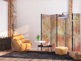 Pokojová zástěna Zlaté bubliny II (5-dílný) - akvarelová abstrakce na pozadí betonu