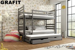 Patrová postel TOMI 90x190 cm s přistýlkou a úložným prostorem GRAFIT
