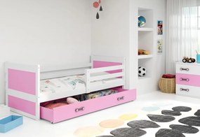 Expedo Dětská postel FIONA P1 COLOR + úložný prostor + matrace + rošt ZDARMA, 80x190 cm, bílý, růžová