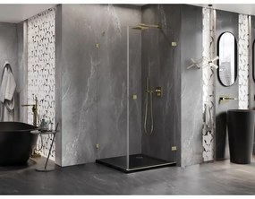 Mexen Lunar-B, pravostranný výklopný sprchový kout 70 x 70 cm, 8mm čiré sklo, zlatý kartáčovaný - 832-070-070-55-00-P
