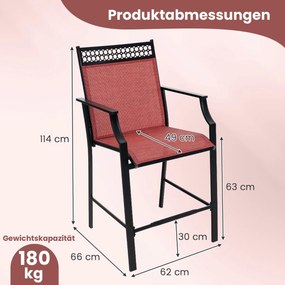 Costway Sada 2 zahradních židlí s rychleschnoucí látkou Vysoká – červený