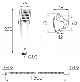 Ruční sprchová hlavice BAO s držákem a 150 cm hadicí - černá matná