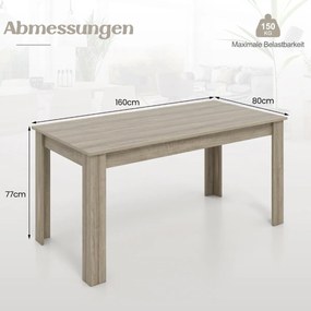 Costway Jídelní stůl dřevěný velký obdélníkový – 160 × 80 cm, přírodní