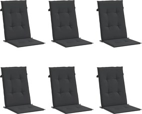 Podušky na židli vysoké opěradlo 6 ks černé 120x50x3 cm textil 314111