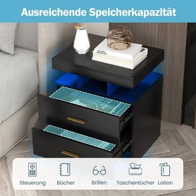 Costway Noční stolek s LED osvětlením s 2 zásuvkami – 50 × 40 × 58 cm, černý