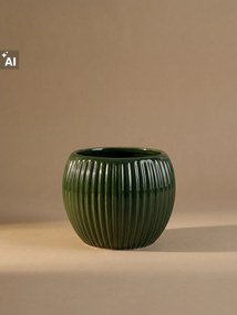Sinsay - Keramický květináč s drážkováním - zelená