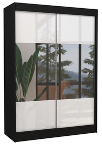 Posuvná šatní skříň se zrcadlem a lakobelem TAMOS Šířka: 200, Hlavní barva: Černá, Další barva: Bílý Lacobel