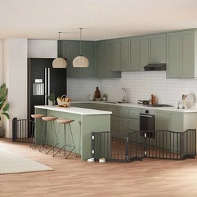 Zábrana pro psy s dvířky skládací 6 panelů černá 480 cm topol 3155625