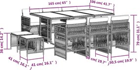 11dílný zahradní jídelní set s poduškami mix béžové polyratan 3210972