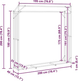 vidaXL Stojan na palivové dřevo s krytem proti dešti 200x40x200 cm [4104956]