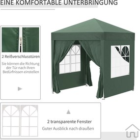 Outsunny skládací pavilon, pivní stan, 4 odnímatelné boční stěny, 2 okna, kovový rám, 2 x 2 m, tmavě zelená