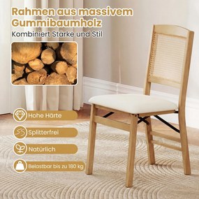 Costway Sada 2 skládacích jídelních židlí s ratanovým opěrákem, polstrovanými