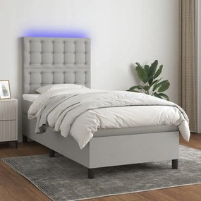 Box Spring Postel S Matrací A Led Textil Světle Šedá tlačítka 100 x 200 c