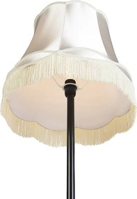 Retro stojací lampa černá s babičkovským stínítkem krémová 45 cm - Simplo