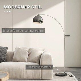HOMCOM Stojací lampa, 40 W, 100-115L x 30W x 170-180H cm, výškově nastavitelná, otočná, oblouková lampa s žárovkou, patice E27, stříbrná | Aosom