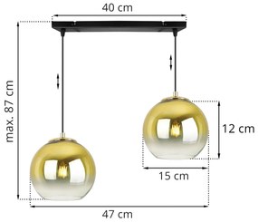 Závěsné svítidlo BERGEN GOLD, 2x zlaté/transparentní skleněné stínítko (fi 15cm)