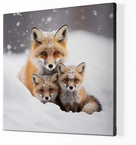 Obraz na plátně - Skryti ve sněhu, liška s liščaty FeelHappy.cz Velikost obrazu: 120 x 120 cm